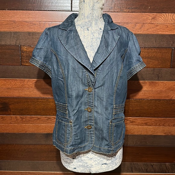 Cato | Jackets & Coats | Cato V Neck Short Sleeve Blue Denim Top Jacket ...